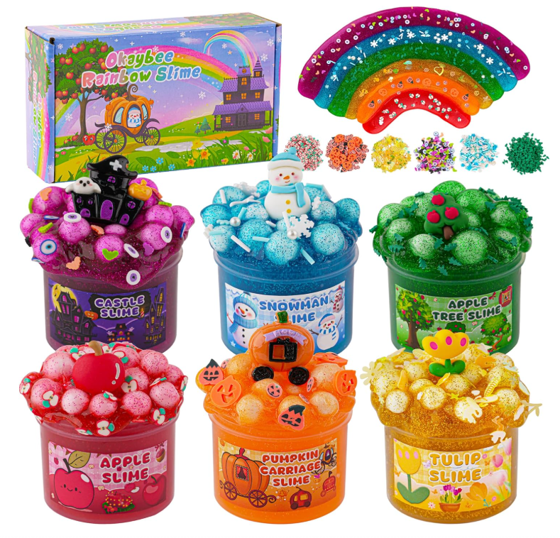 Rainbow Glitter Slime Kit – 6 Fun Colors with Add-Ins – Coco Slimes